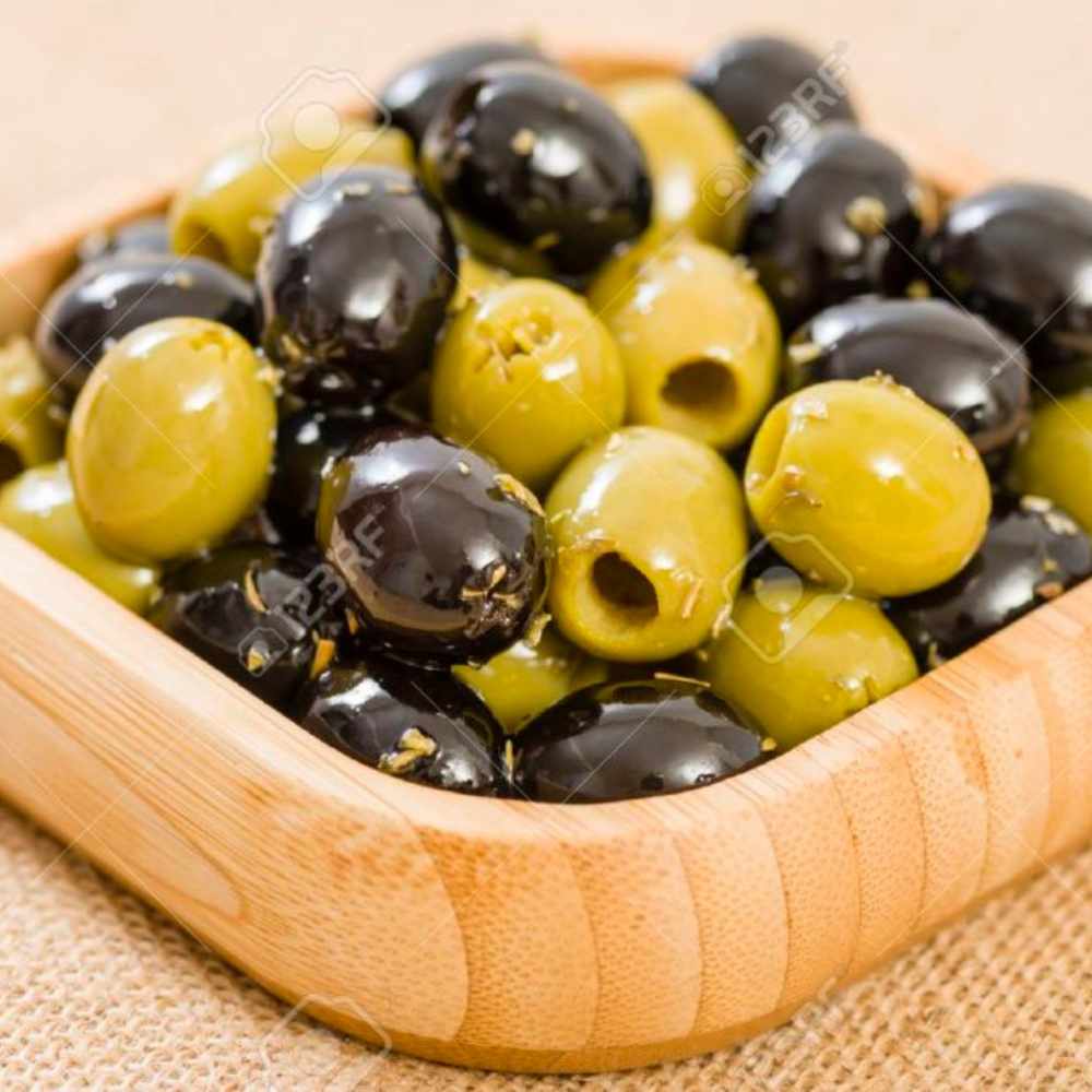 BOTTEGA PITTED BLACK&GREEN MARINATED OLIVES 300GR - Bottega Mediterranea